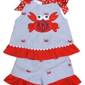 Girl Crab Dress-Monogrammed Crab Outfit for Girls-Embroidered | Etsy