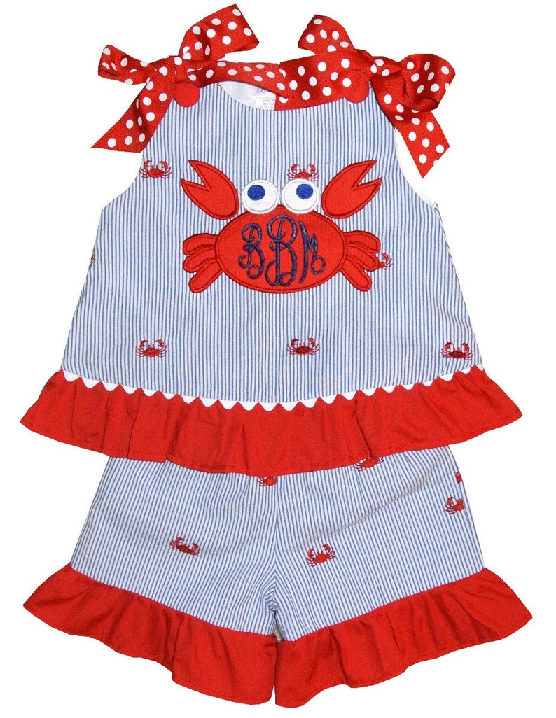 Girl Crab Dress-Monogrammed Crab Outfit for Girls-Embroidered | Etsy