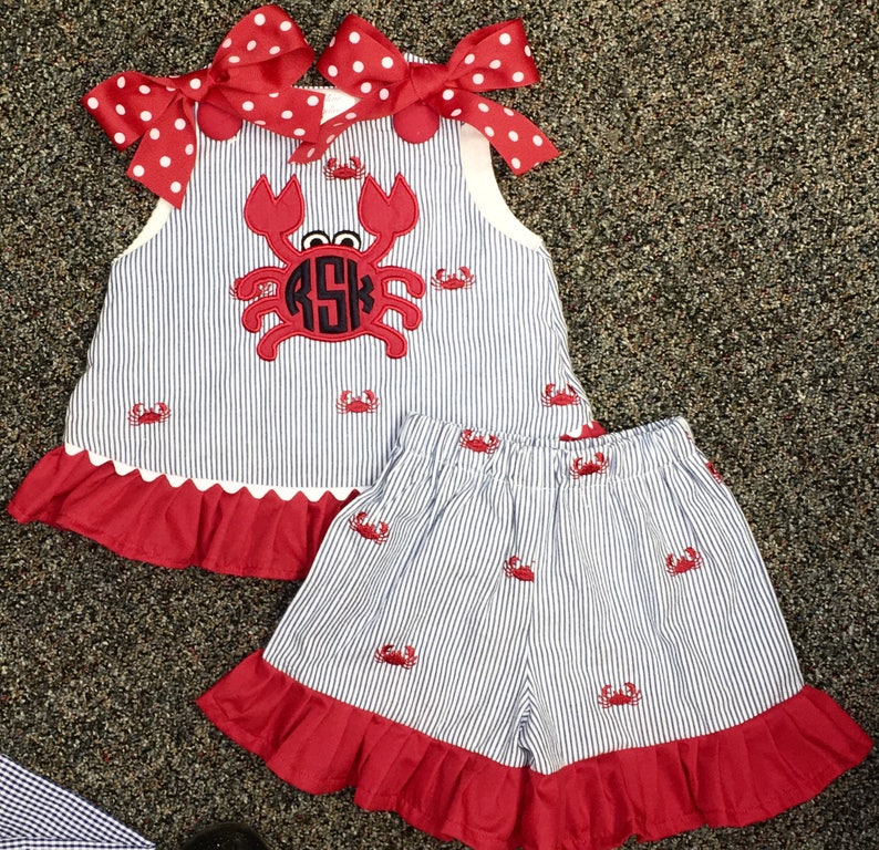 Girl Crab Dress-monogrammed Crab Outfit for Girls-embroidered - Etsy