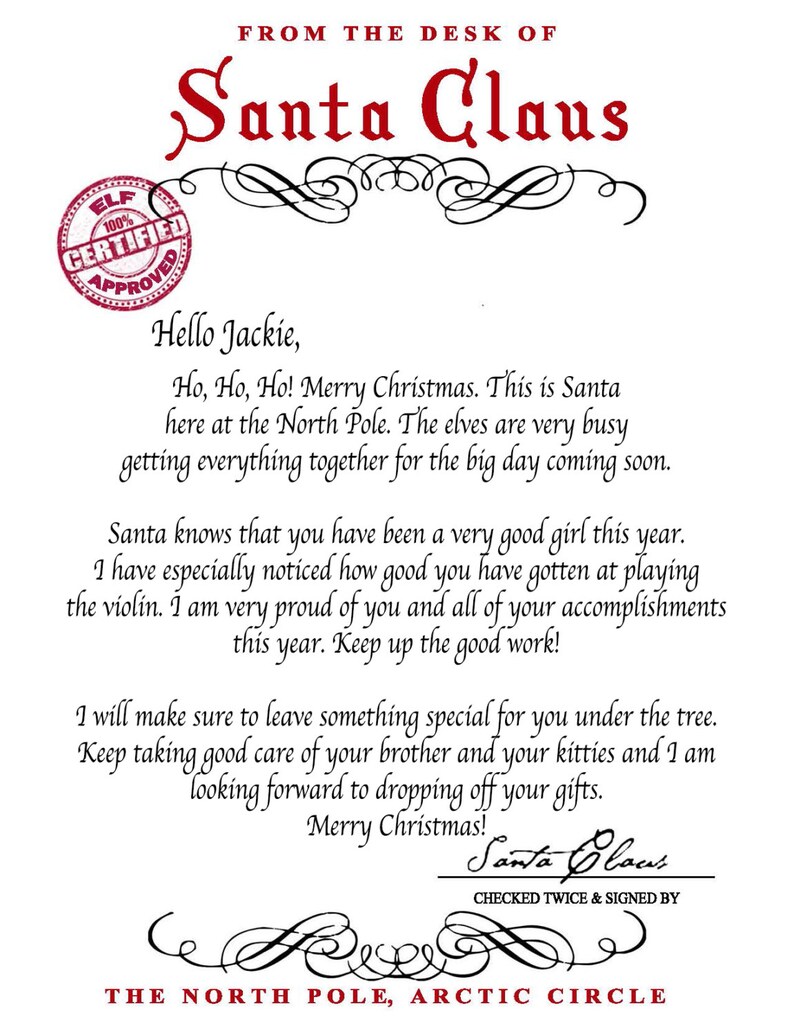 Personalized Letter From Santa Santa Claus Emailed To You Etsy