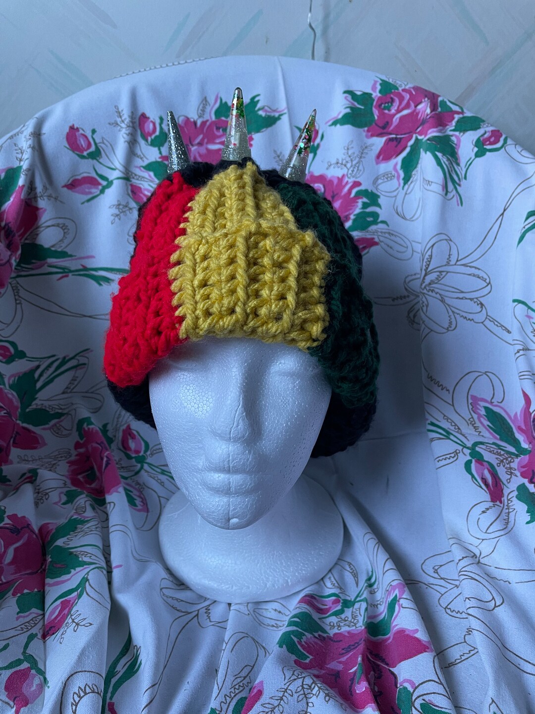 Rastafarian Colors Crocheted Beanie Hat With Weed Spikes - Etsy
