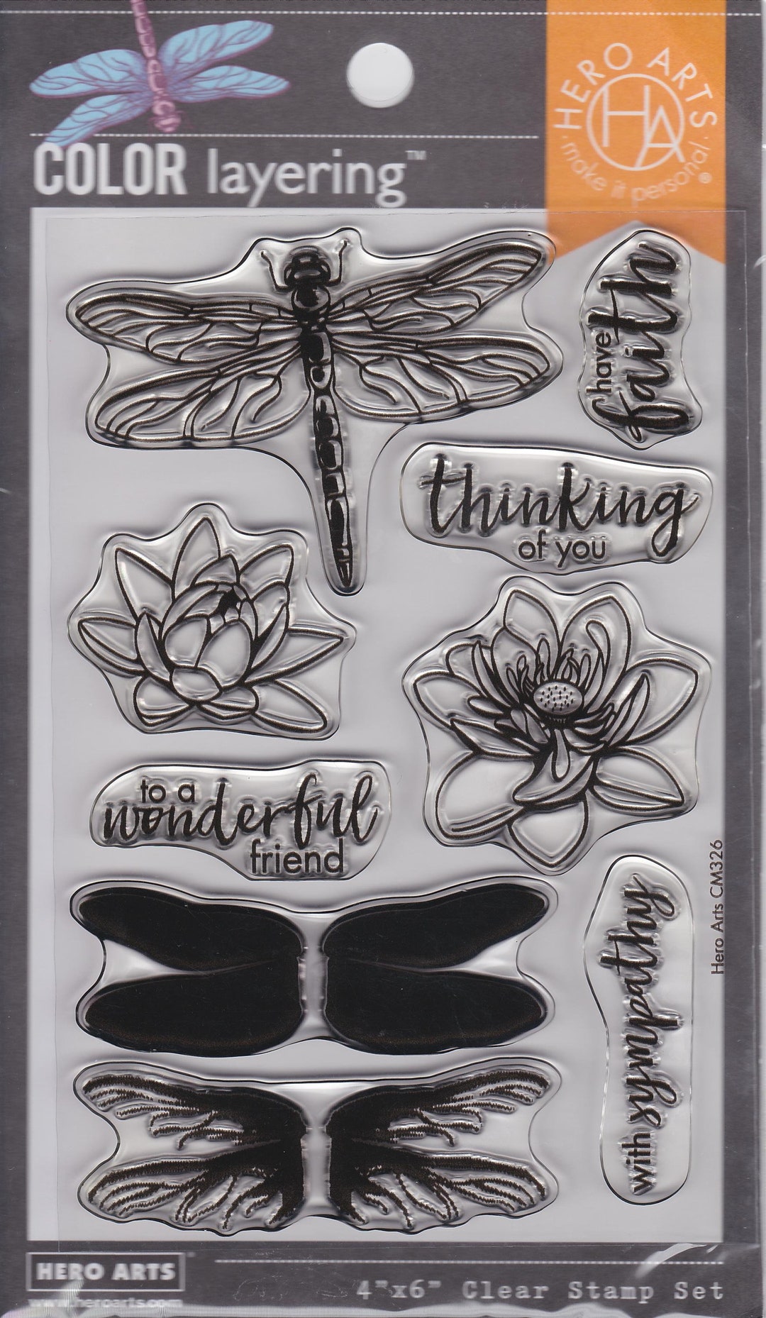 CM326 Color Layering Dragonfly 4"x6" Clear Stamp Set Hero Arts NIP ...