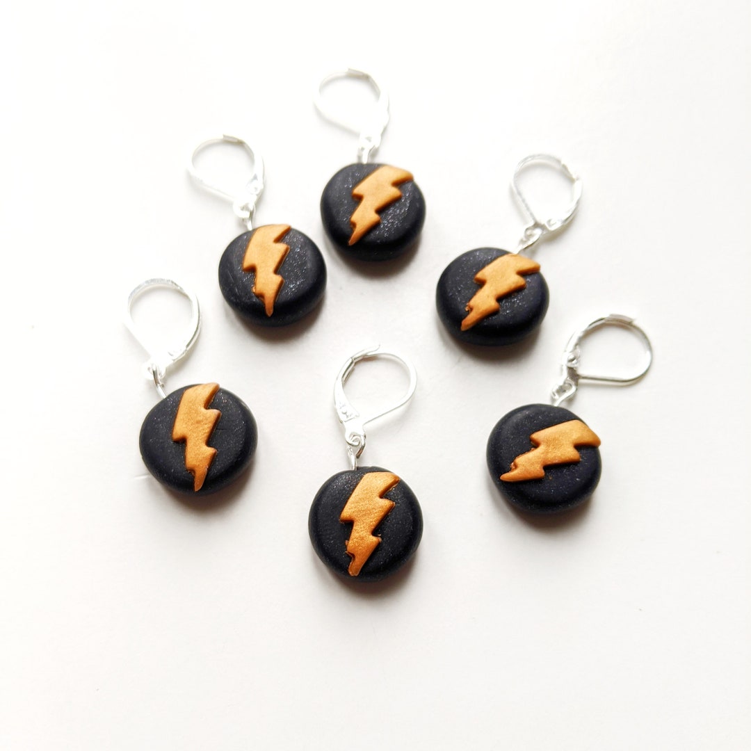Set of 5 Black Lightning Stitch Markers. Universal for Knitting and ...
