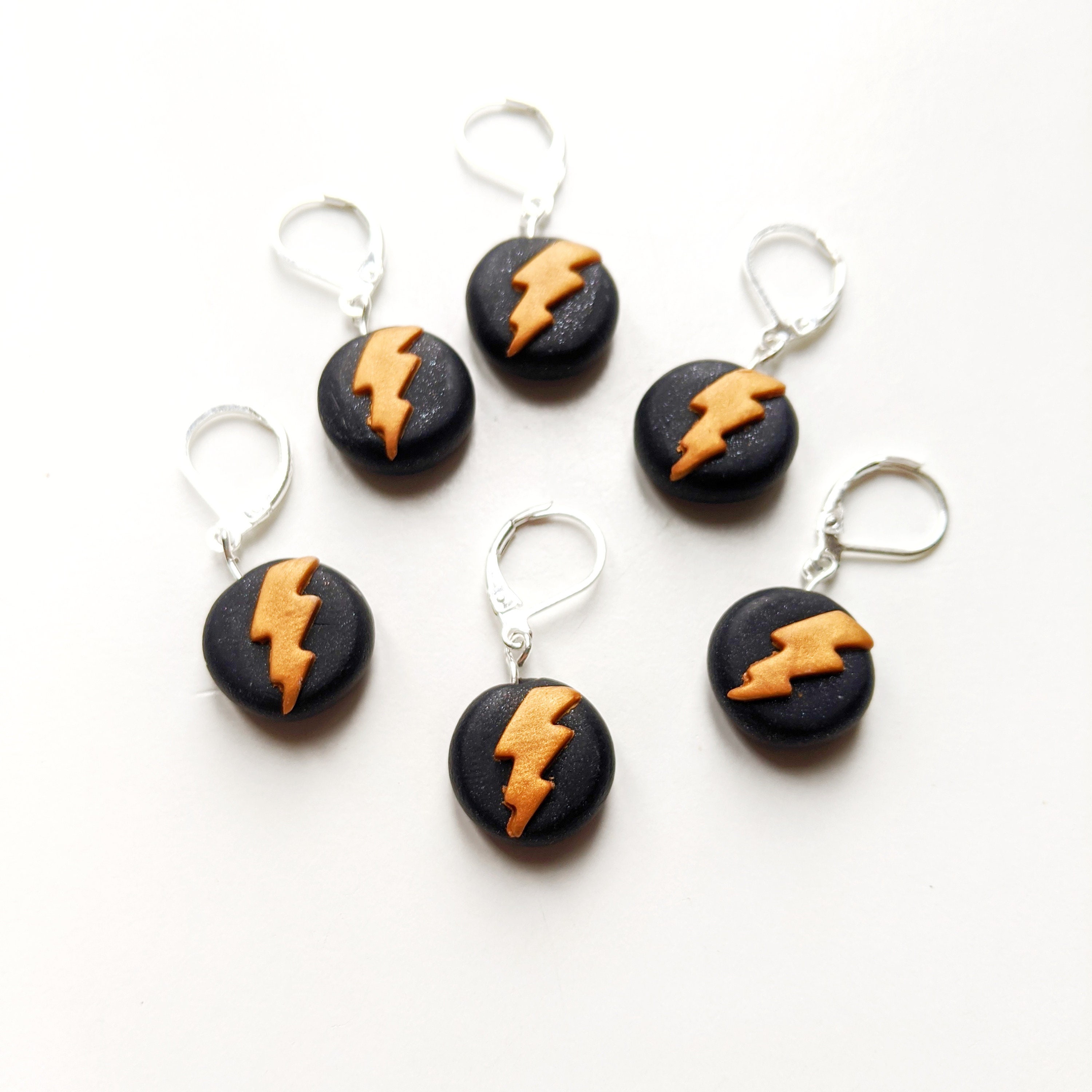 Black Lightning Stitch Markers. Set of 2. Universal for Knitting and ...