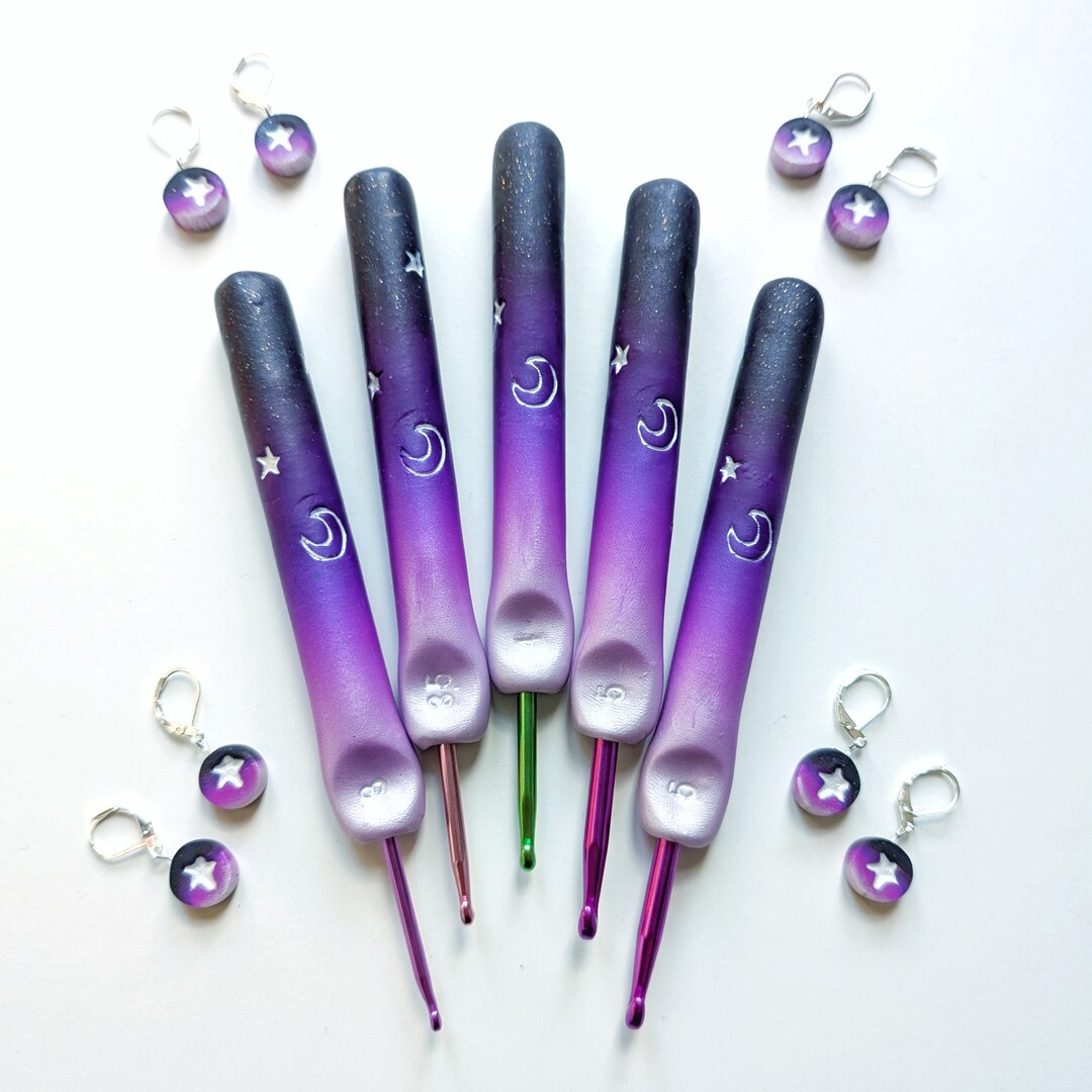Custom Size. Purple Starry Night Crochet Hook. Ergonomic Crochet Hook ...