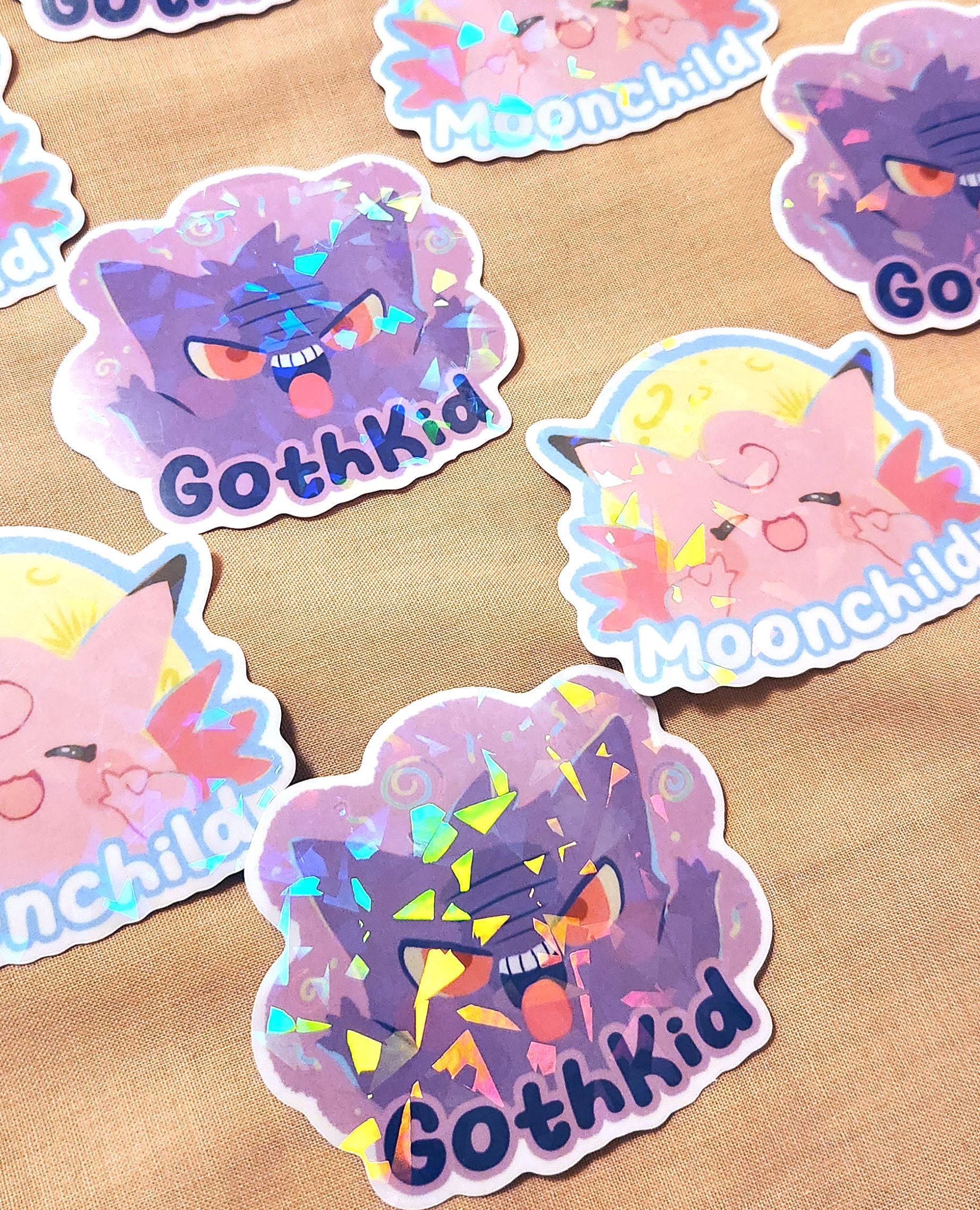 Moonchild Goth Kid Holographic Stickers Gengar Clefable - Etsy