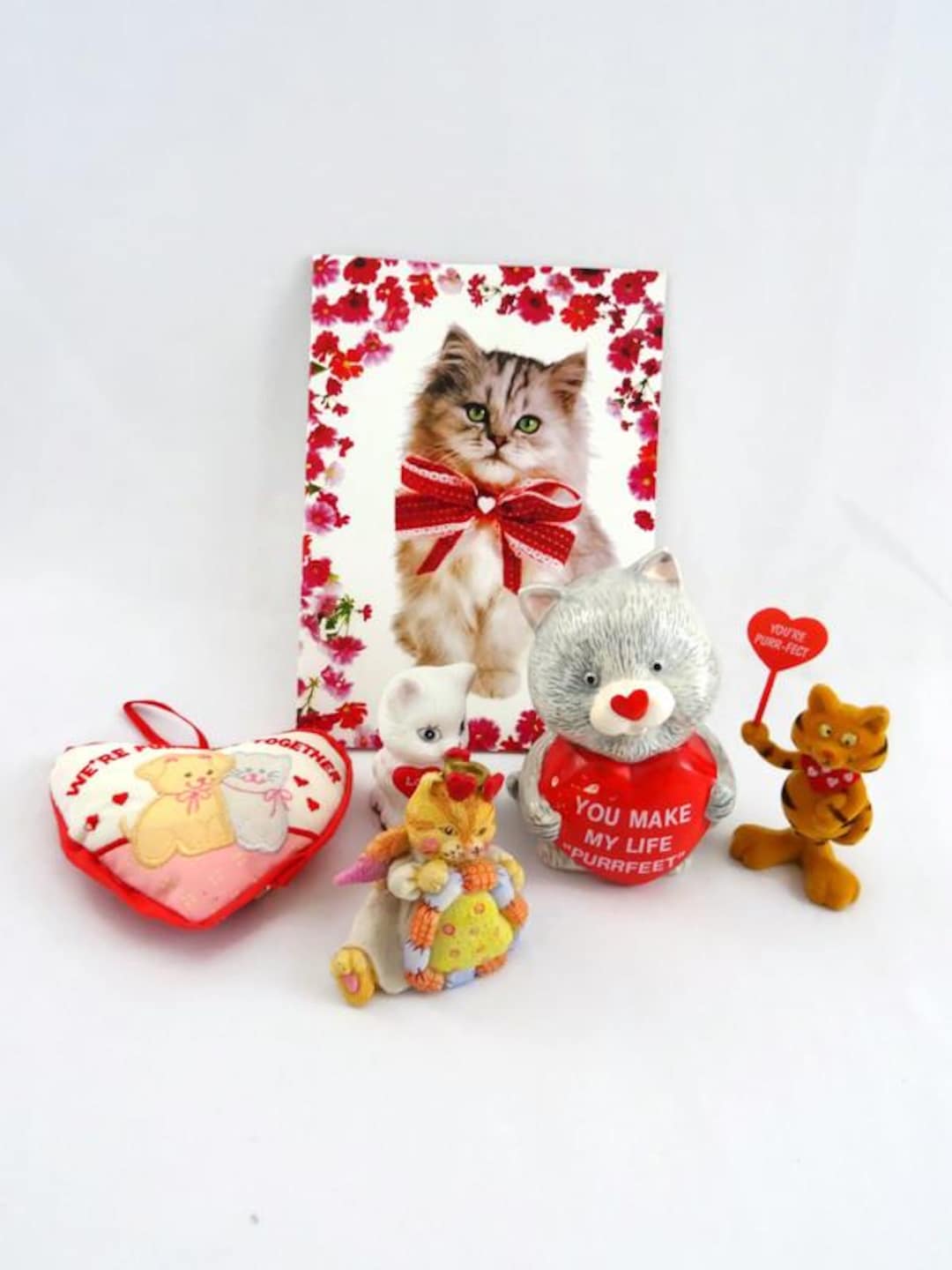 Vintage Valentines Day Decorations Cat Lot Figurines, Card Russ - Etsy