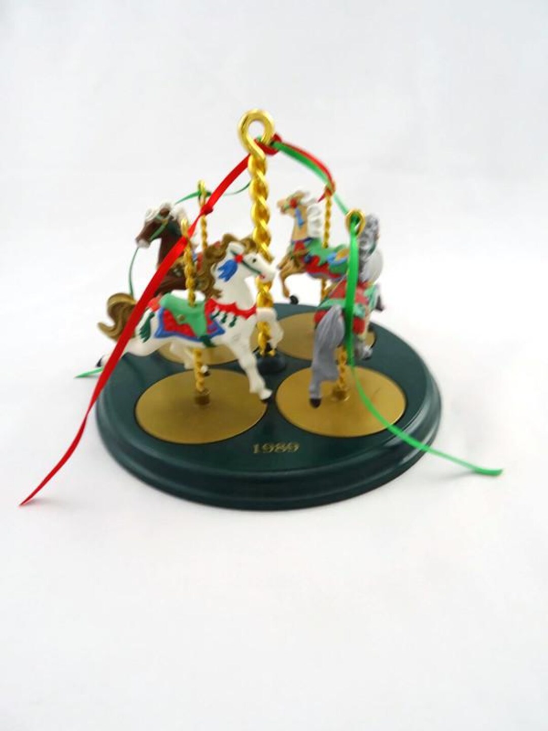 Vintage Hallmark Carousel Horses 4 Christmas Ornaments Snow Holly Star ...