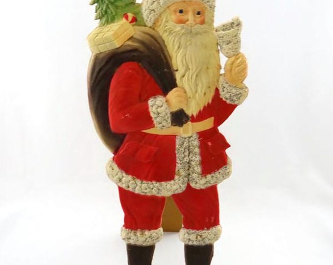 Vintage German Die Cut Cardboard Santa Claus Embossed Glittered Stand ...