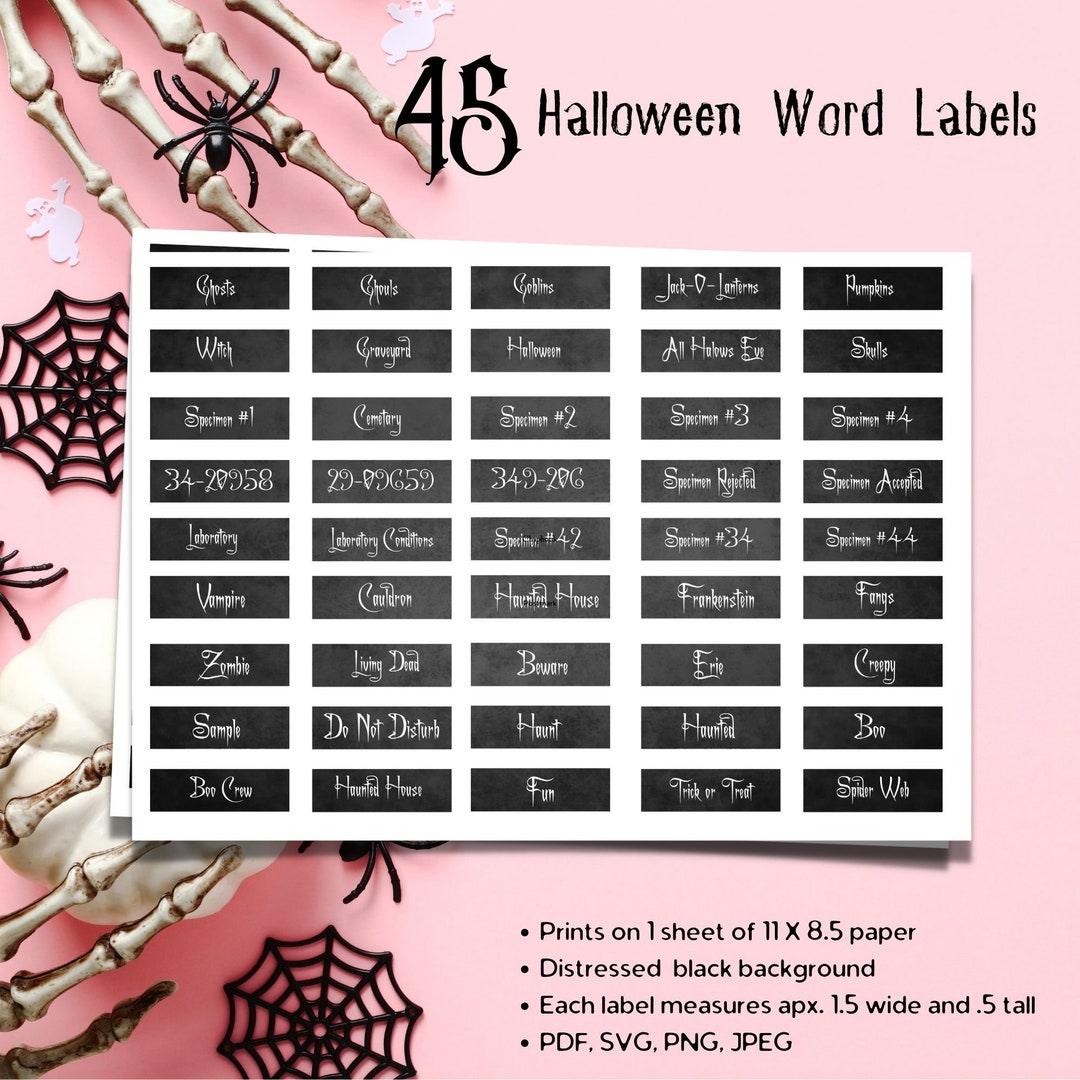 Halloween Word Label Snippets, for Scrapbooks, Art Journals, Junk ...