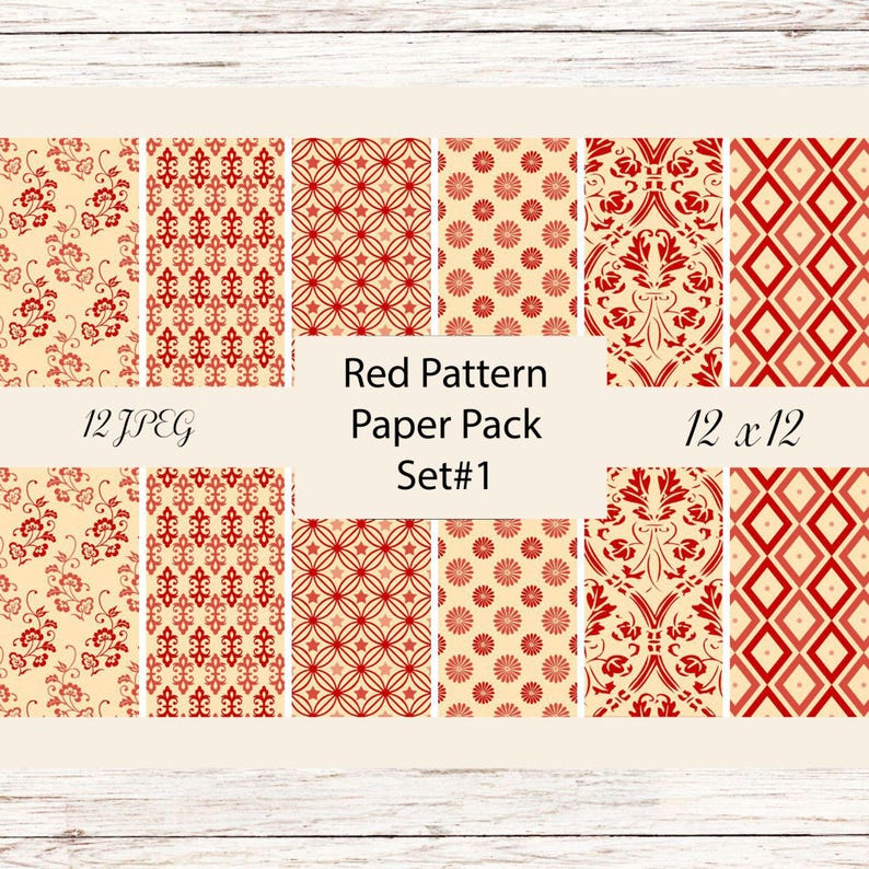 Printable Red Vintage Pattern Papers for Scrapbooking & Card Making ...