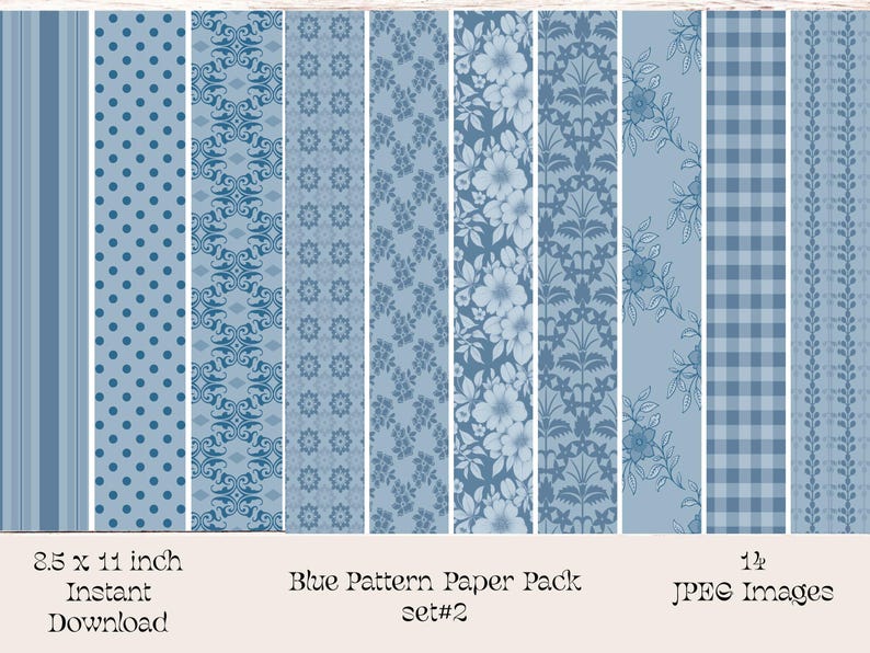 Blue Pattern Paper Pack - Etsy