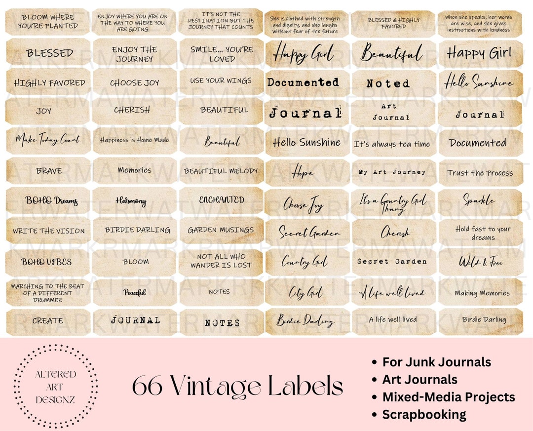 Distressed Labels for Junk Journals, Mixed-media, Scrapbooks, Altered ...