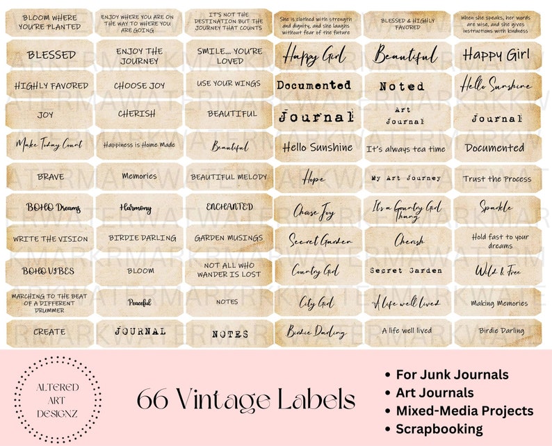 Distressed Labels for Junk Journals, Mixed-media, Scrapbooks, Altered ...