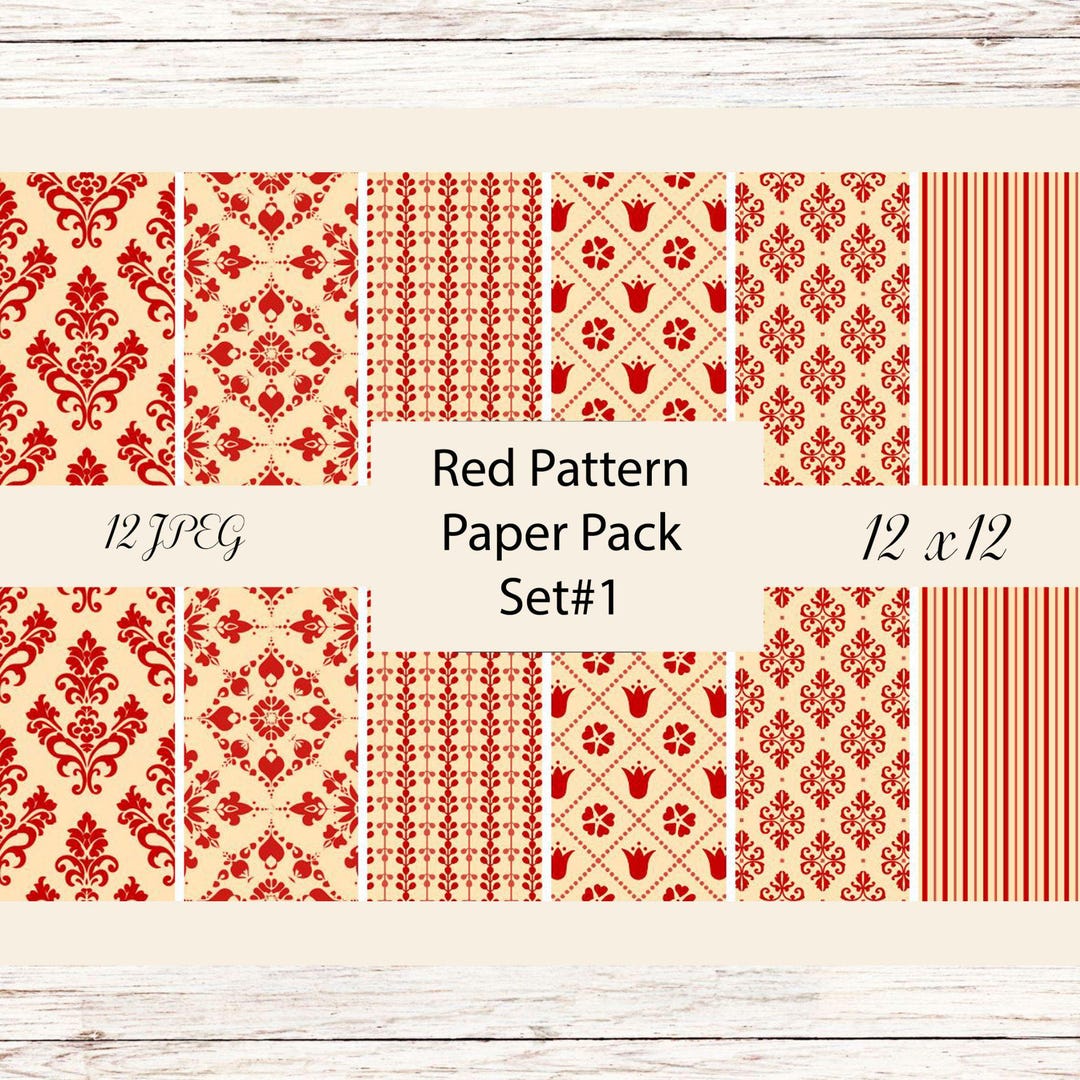 Printable Red Vintage Pattern Papers for Scrapbooking & Card Making ...