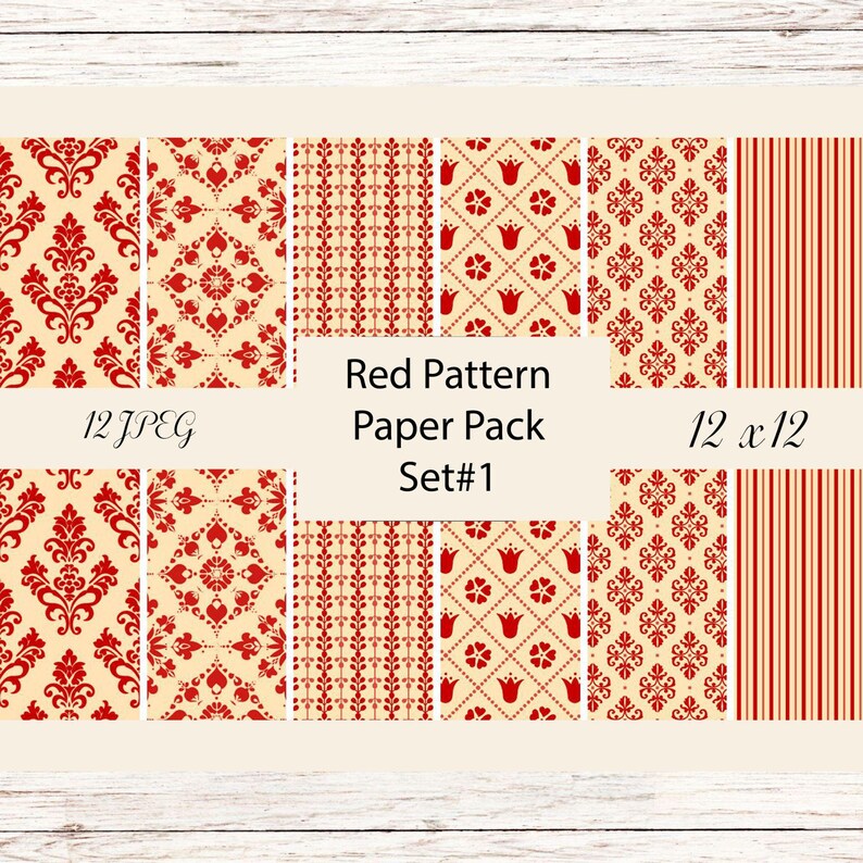 Printable Red Vintage Pattern Papers for Scrapbooking & Card Making ...