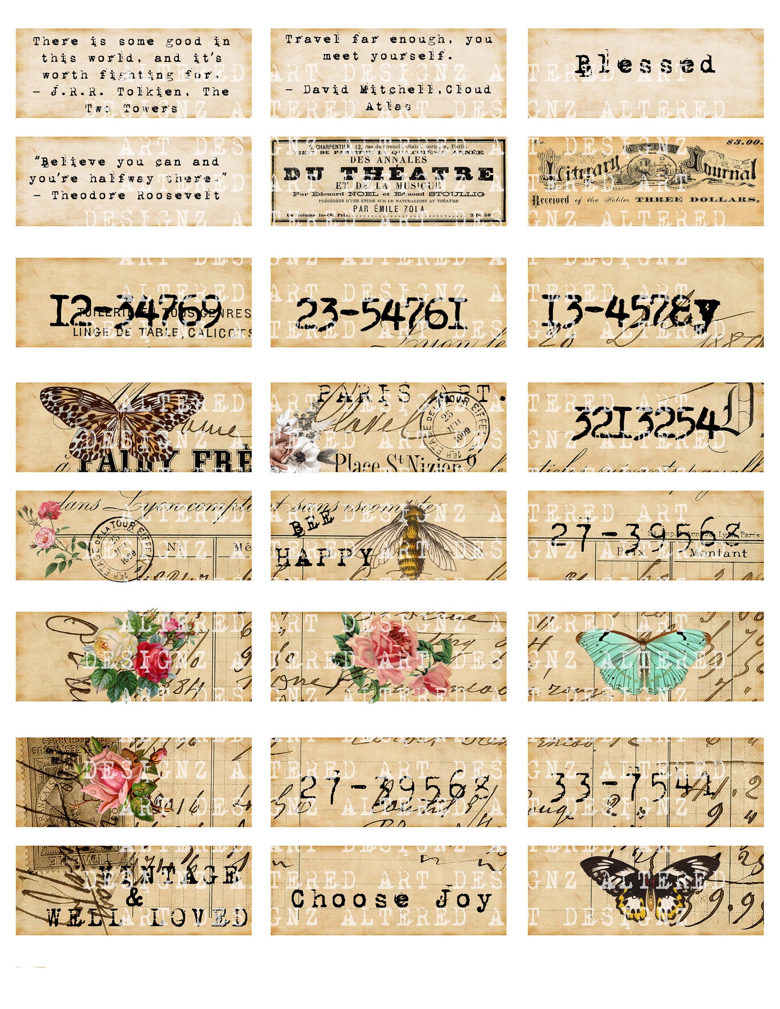 Printable Junk Journal Words and Labels, Inspirational Quotes for ...