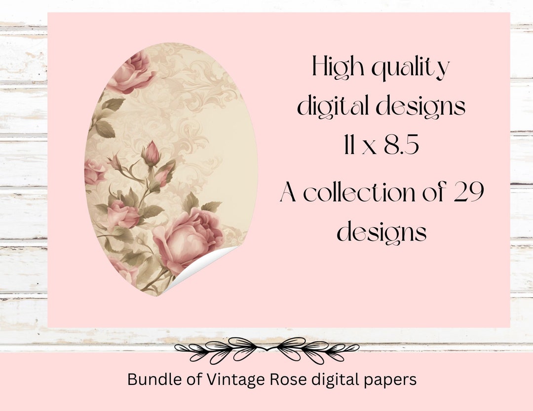 Vintage Rose Digital Paper: Shabby Chic Scrapbook Backgrounds (digital ...
