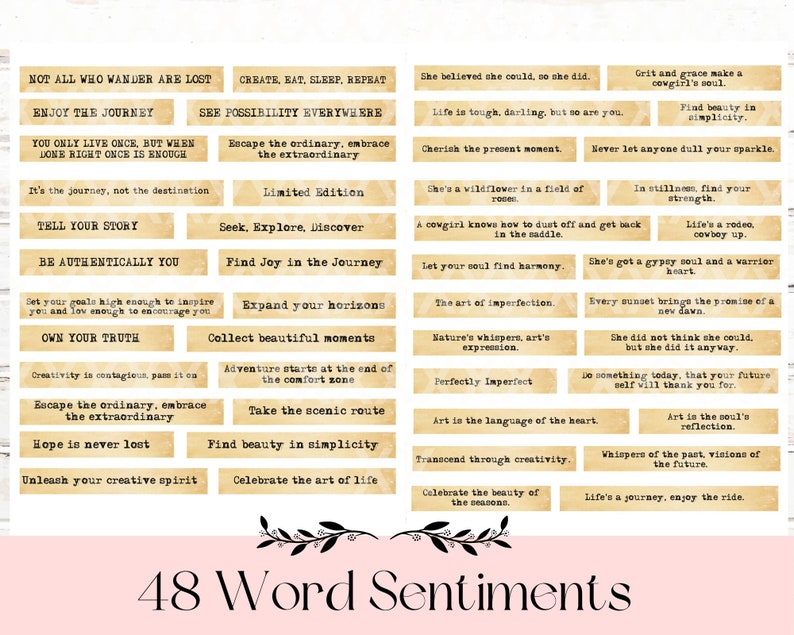 Word Sentiments, Quotes, Sayings, for Junk Journals, Art Journals and ...