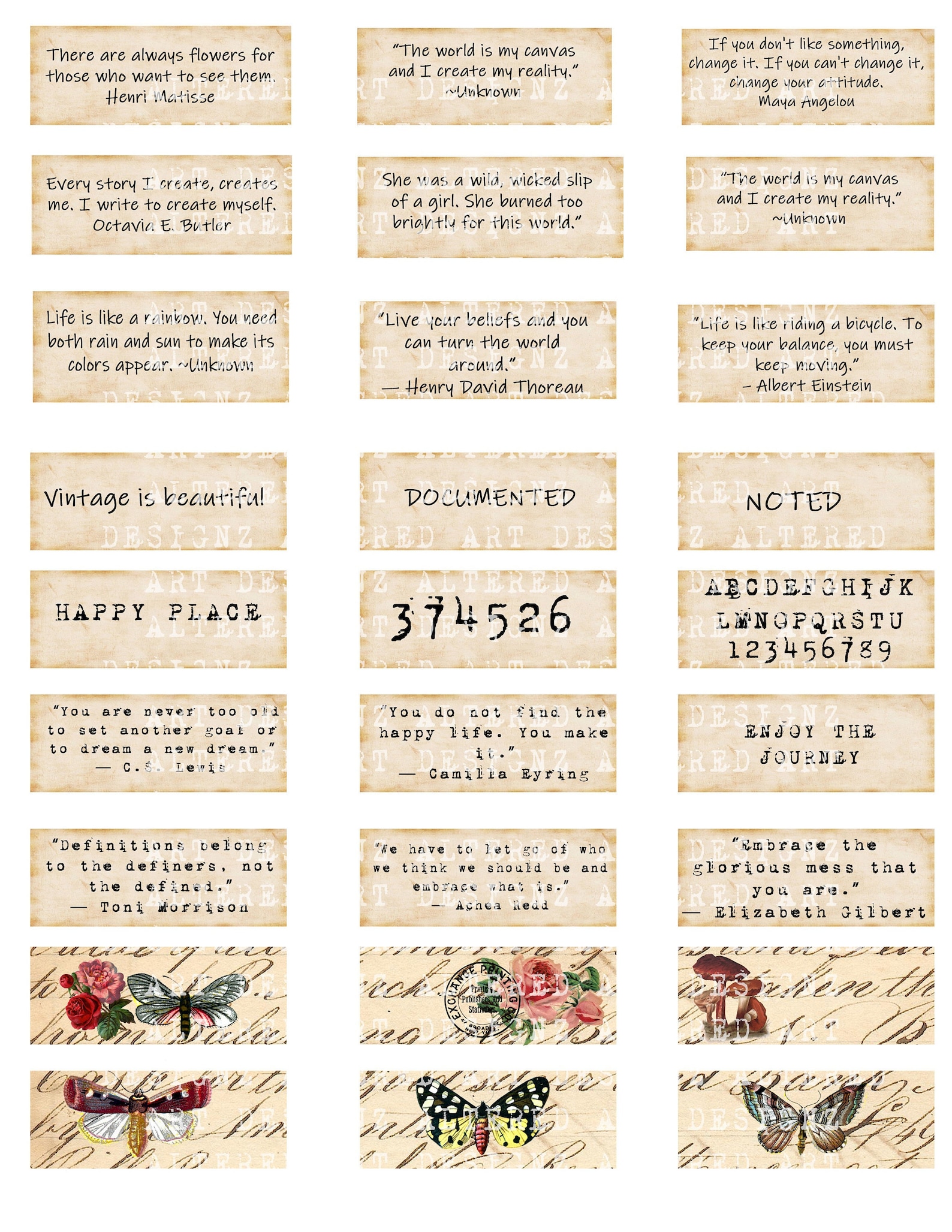 Printable Junk Journal Words and Labels, Inspirational Quotes for ...
