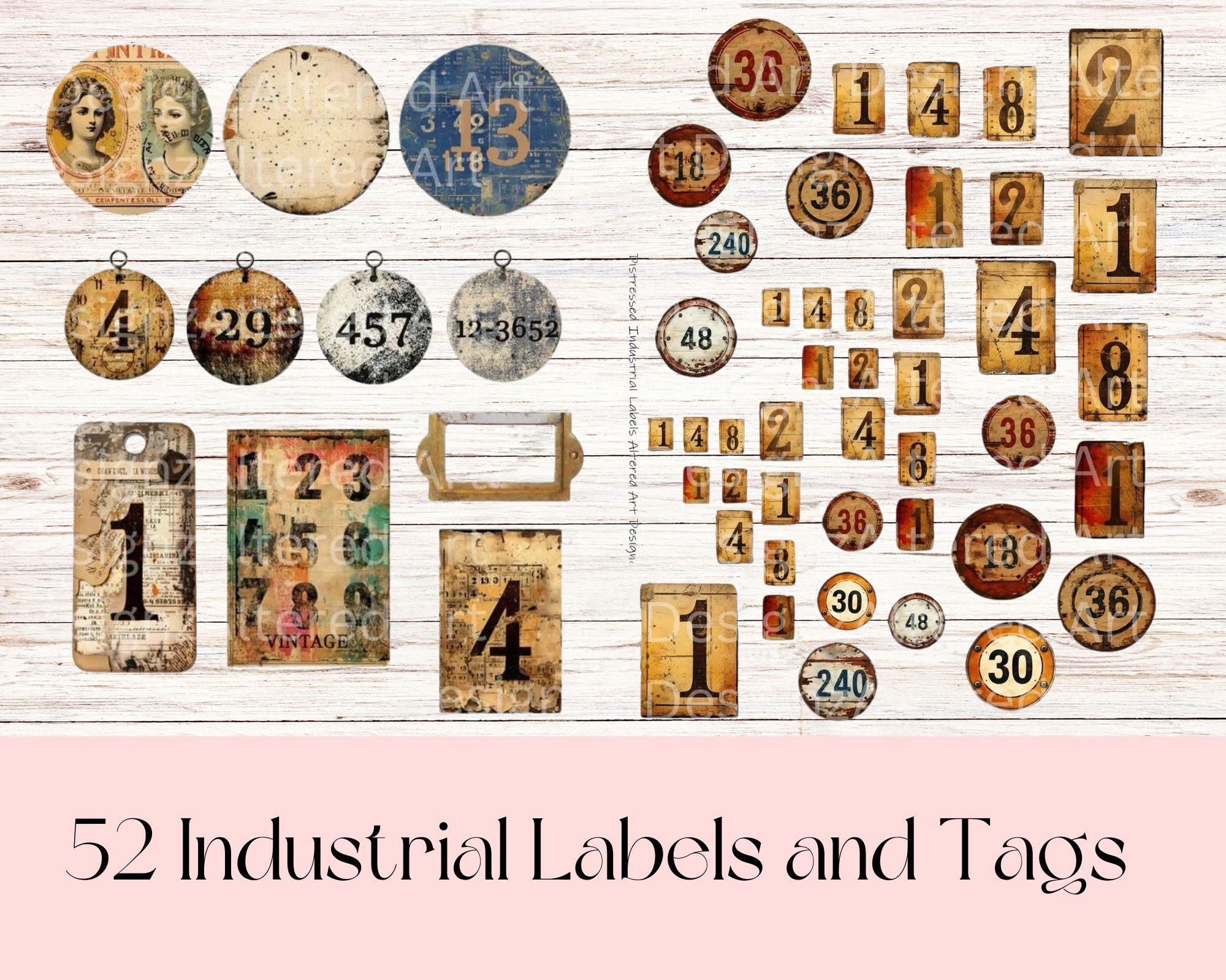 52 Faux Enamel Industrial Labels for Steampunk, Mixed Media, Grunge ...