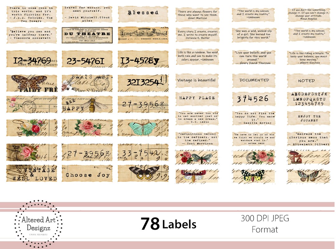 Printable Junk Journal Words and Labels, Inspirational Quotes for ...