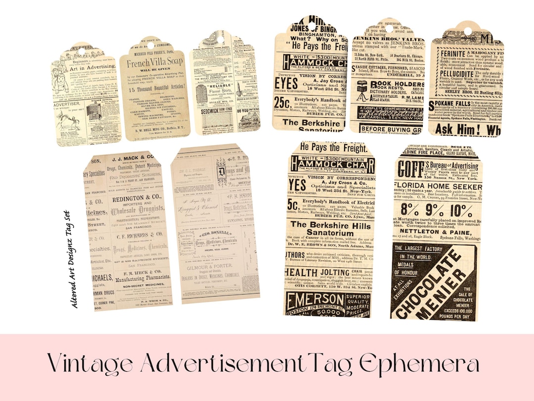 Newspaper Advertisement Collage Background Tag Set, Vintage Style ...