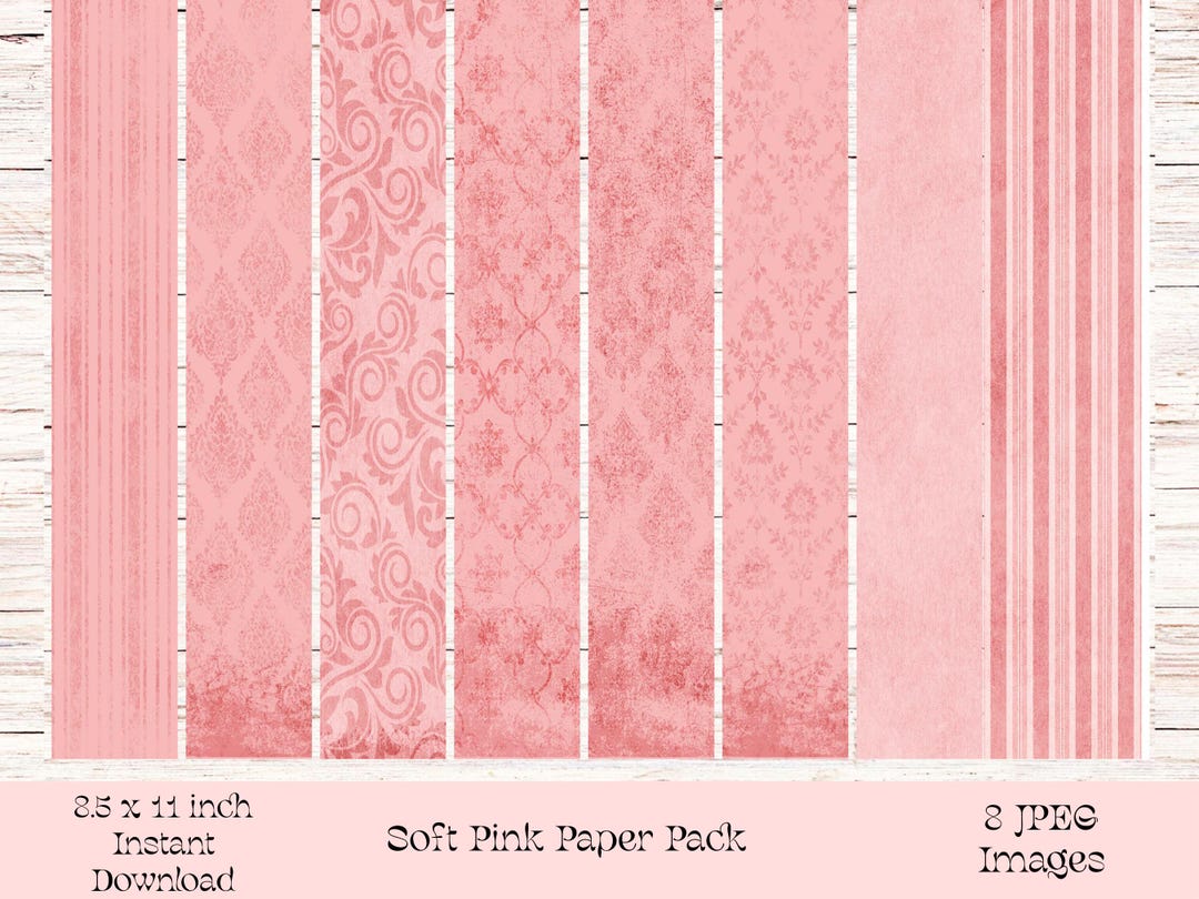 Soft Pink Digital Paper Pack - Set of 8 Printable 8.5 X 11 JPEG Images ...