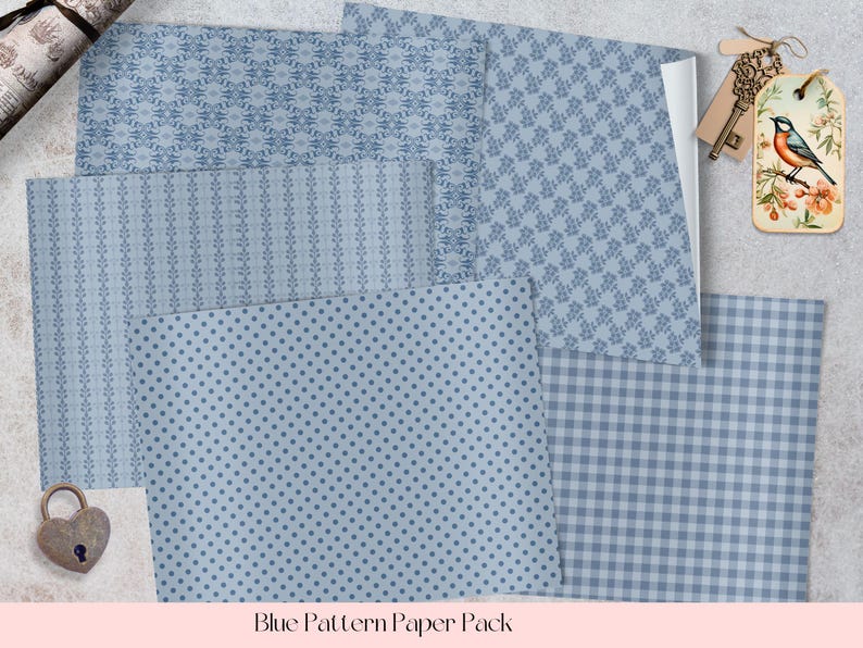 Blue Pattern Paper Pack - Etsy