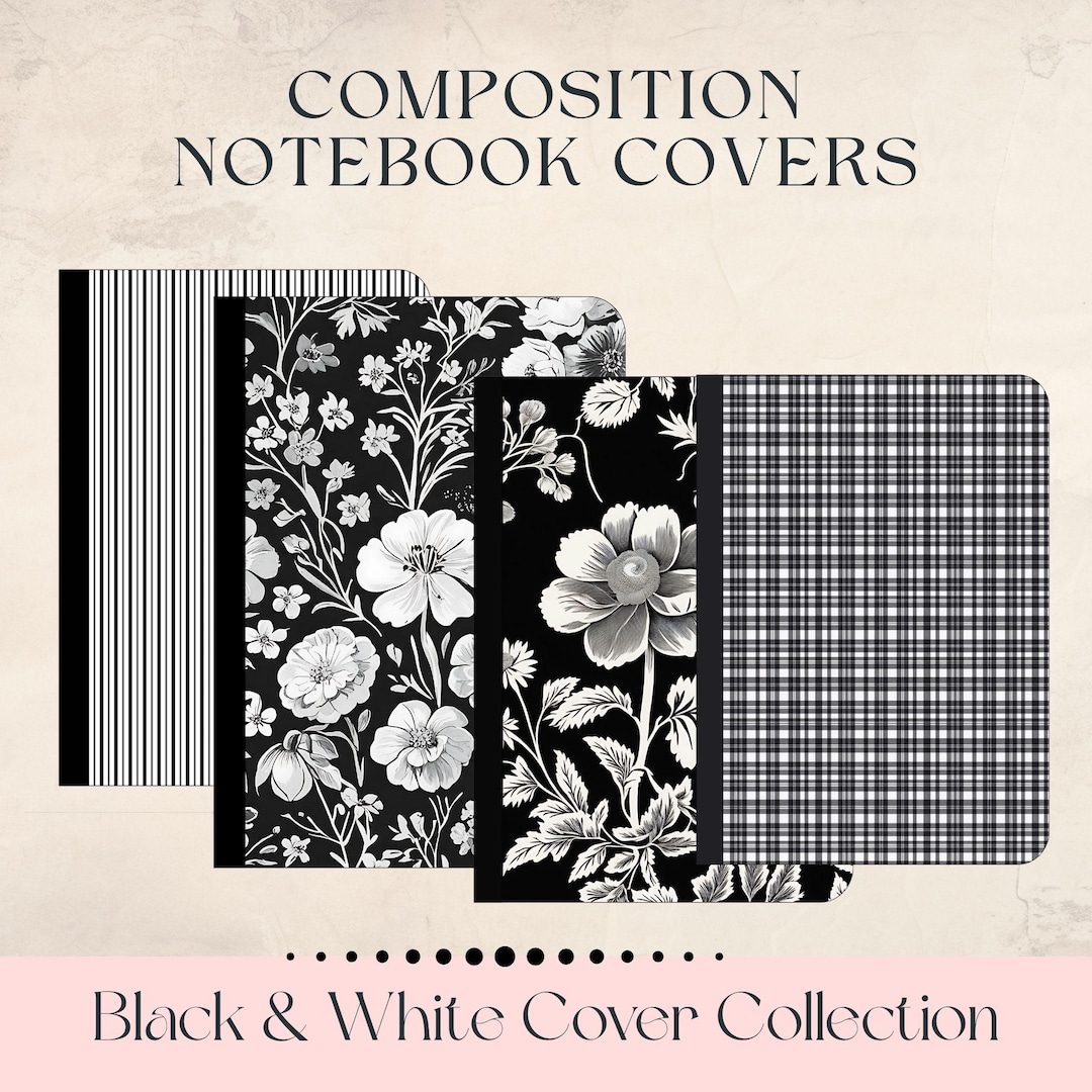 Printable Composition Notebook Cover Collection, Black & White Decor ...
