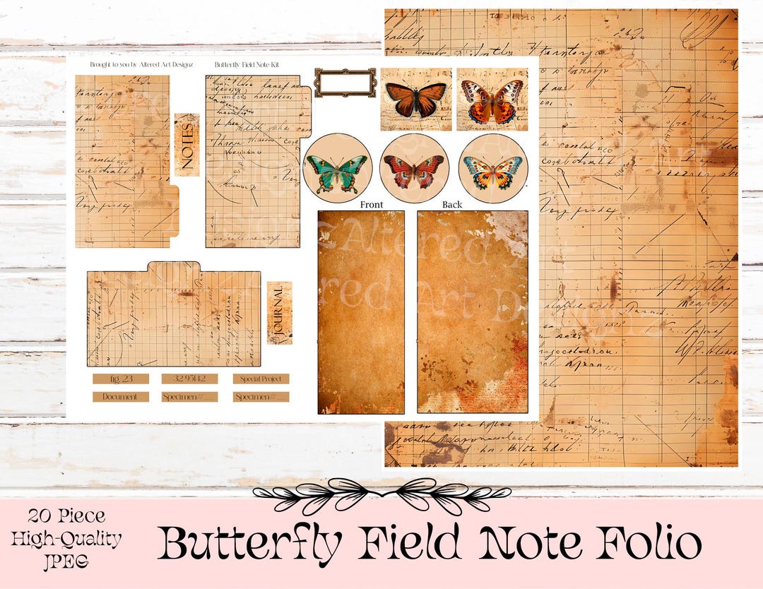 Butterfly Field Note Folio Kit for Junk Journals, Papercraft Project ...