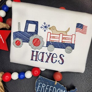July 4th Shirt* Patriotic Tractor With Dog Embroidered Shirt ...