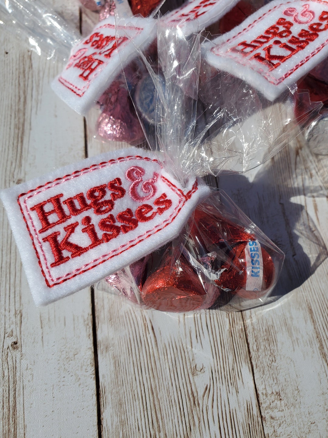 Embroidered Valentines Hugs & Kisses Felt Tags - Etsy