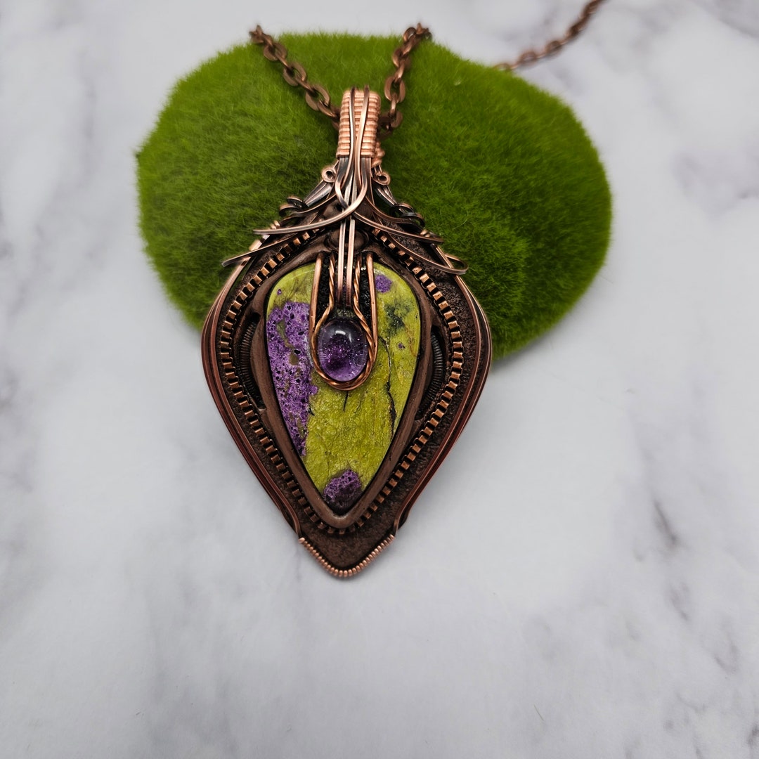 Rare Atlantisite With Amethyst Crystal Hand Formed Artisan Clay Copper ...