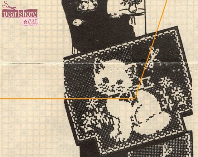 Filet Crochet Cat in the Window Pattern Afghan Doily 459 - Etsy