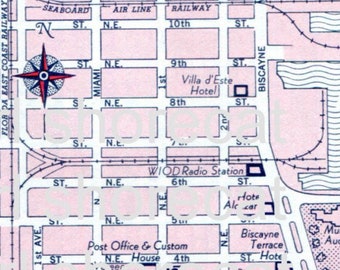 60s Pink Retro Miami Florida City Street Map Instant Digital - Etsy