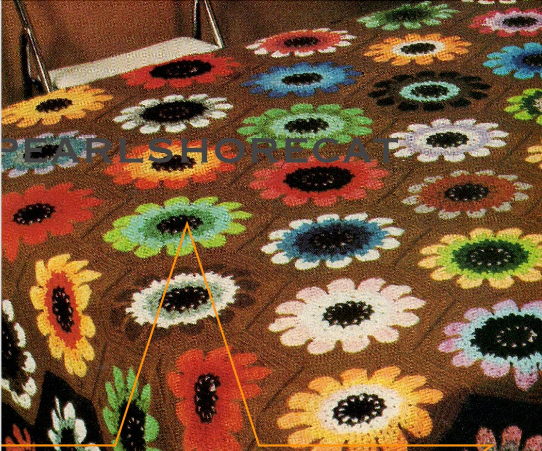 70s Sunflowers Crochet Blanket Pattern Pdf, Large Flowers Afghan or ...