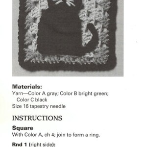 Sweet Kitten Granny Square Crochet Pattern Applique 6" for Projects ...