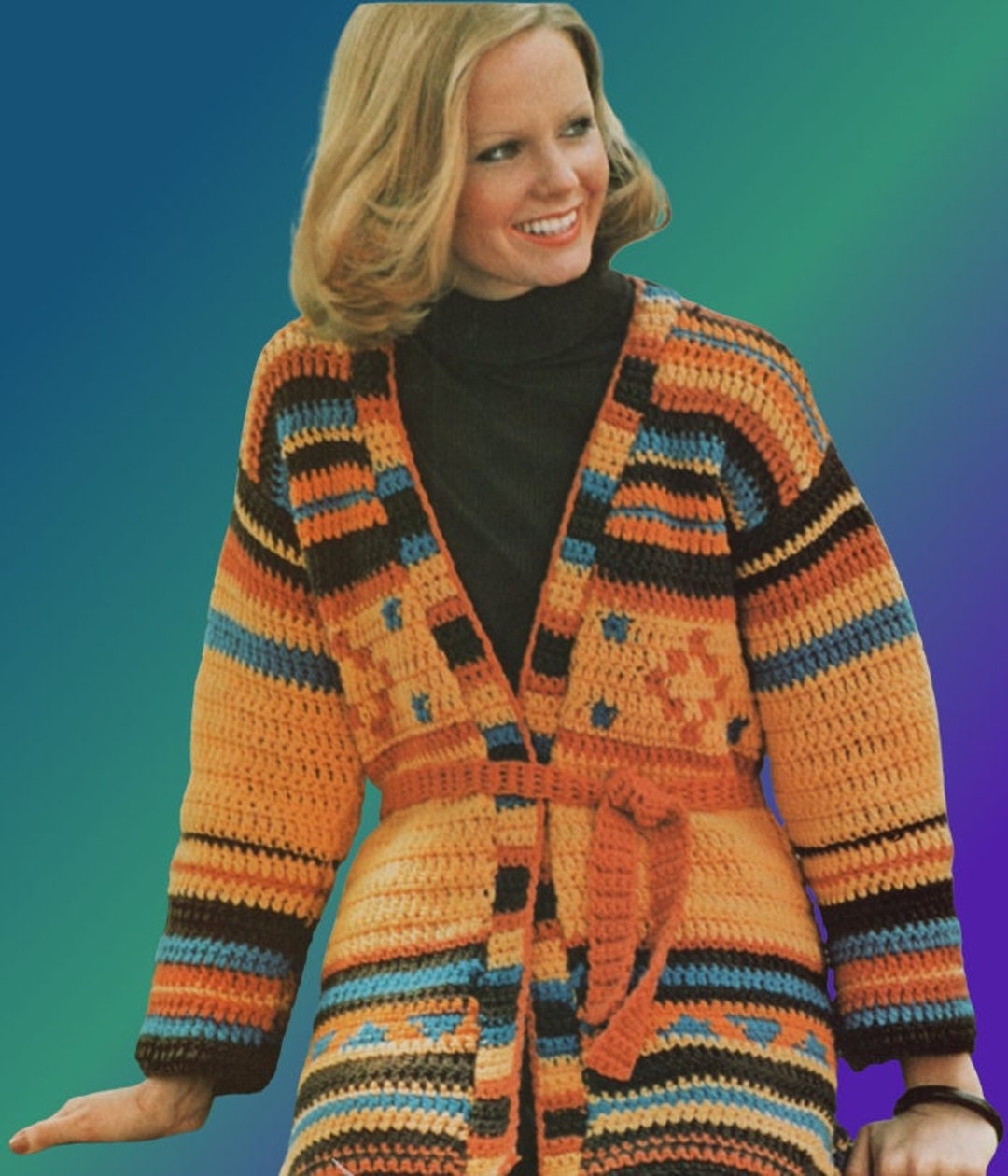 Southwestern Jacket Crochet Pattern Retro Motif, Instant Digital ...