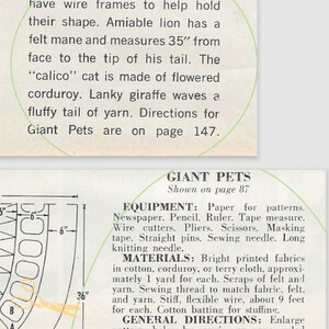 3 Large Fabric Animal Sewing Pattern PDF, 1970s Vintage Soft Toys Craft ...