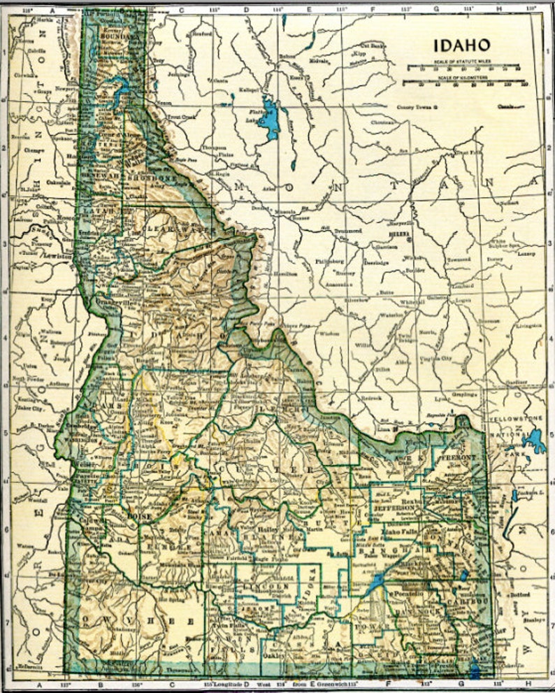 1940s Idaho Map City State Map Vintage Clipart Scrapbooking - Etsy