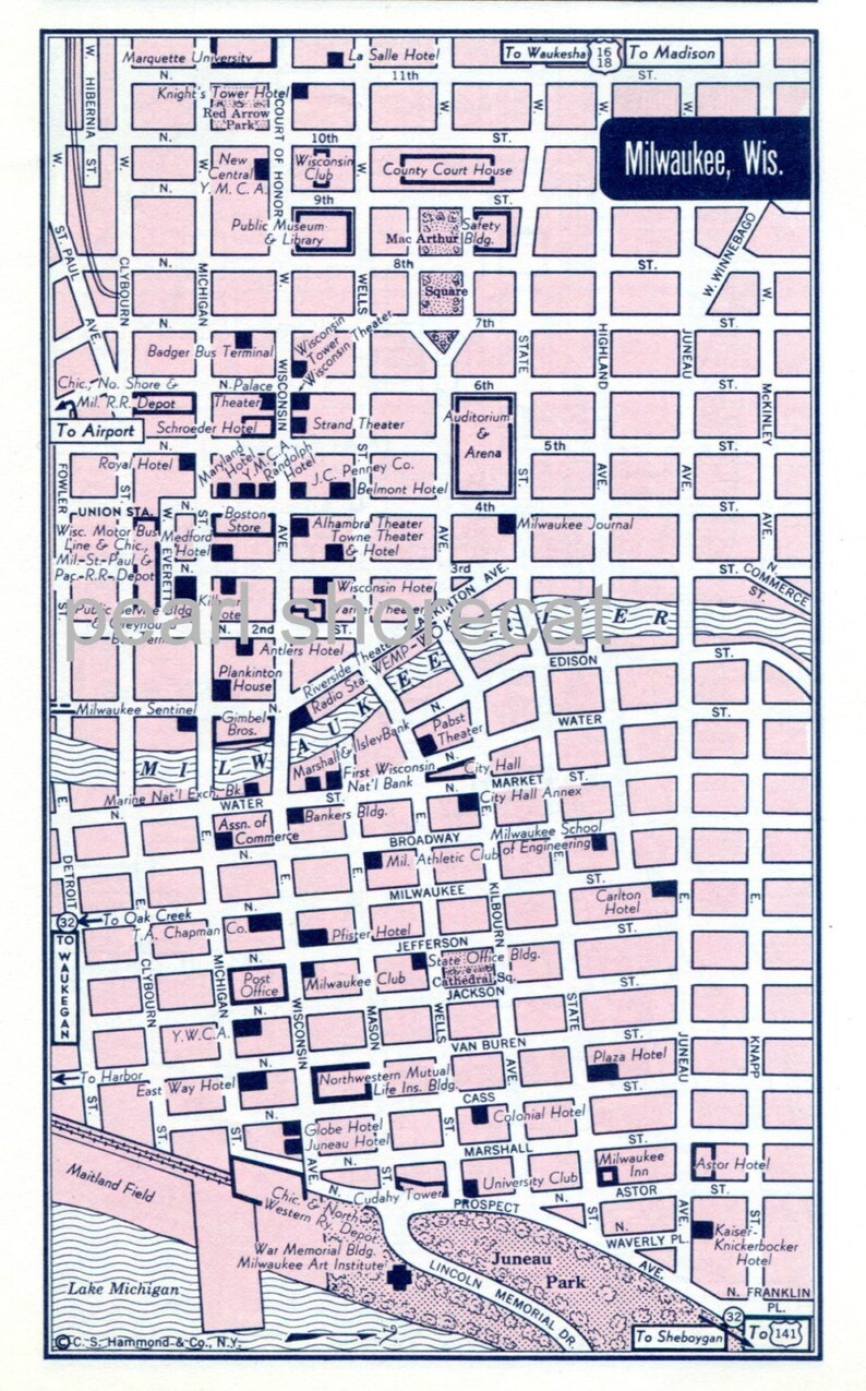 60s Pink Map Milwaukee Wisconsin Retro Decor Printable State | Etsy