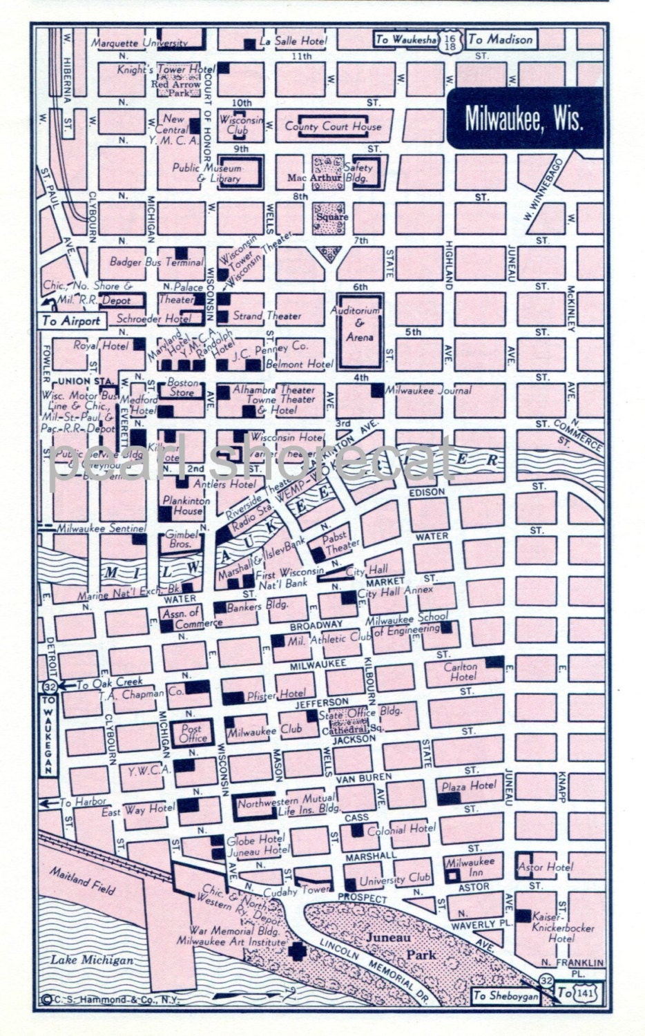 60s Pink Map Milwaukee Wisconsin Retro Decor Printable State | Etsy