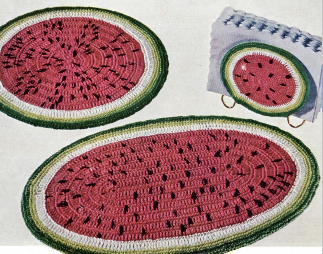 6 Sizes of Watermelon Crochet Patterns, Round and Oval Placemats Hot ...