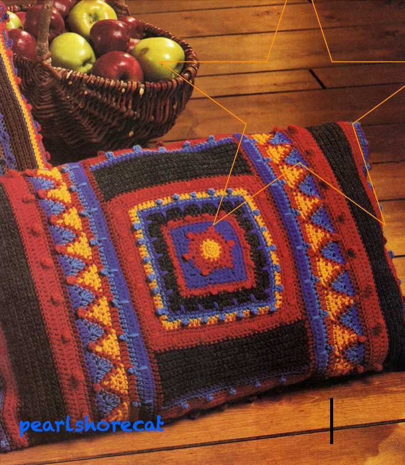 Vintage Crochet Pillow Patterns 2 Boho Blue Throw Pillows | Etsy