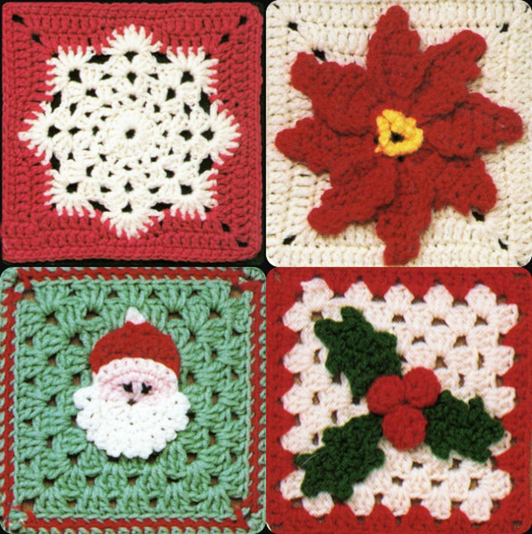 4 Christmas Holiday Winter Granny Square Motif Crochet Pattern PDF ...