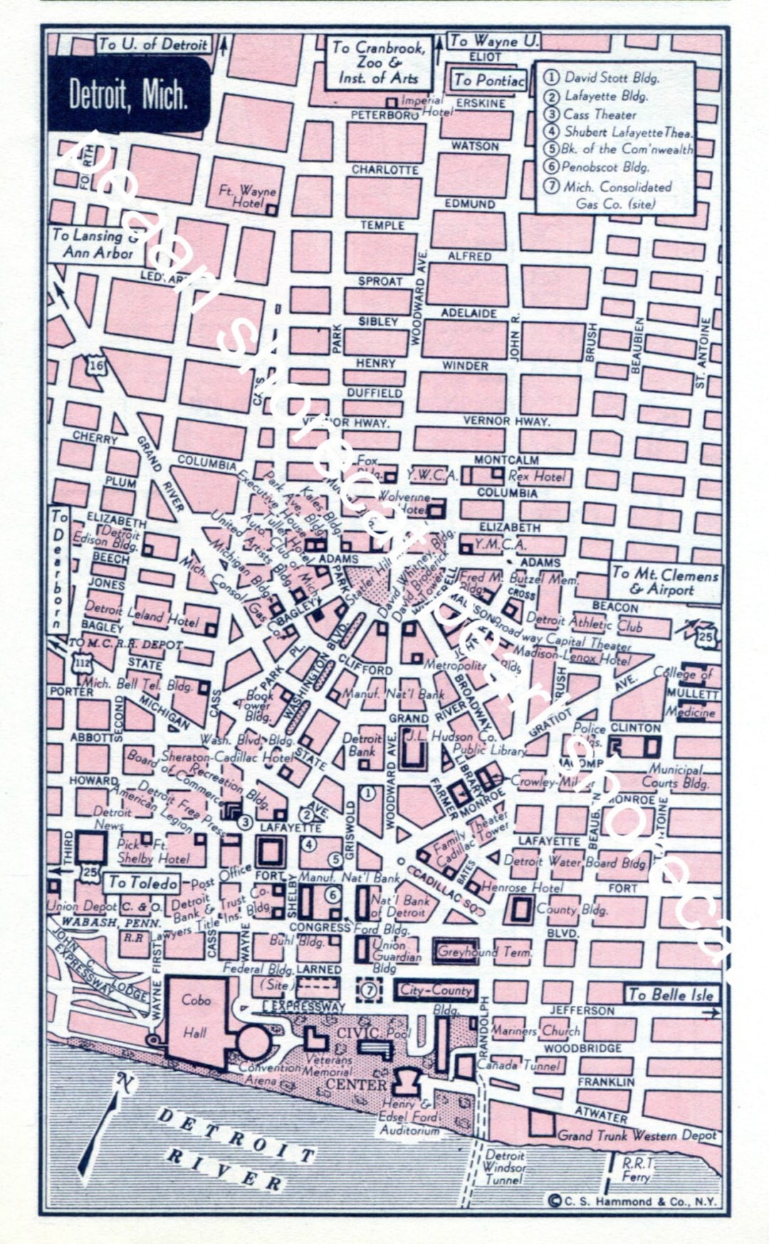 1960s Retro Detroit Michigan City Street Map Vintage Thomas Guide ...