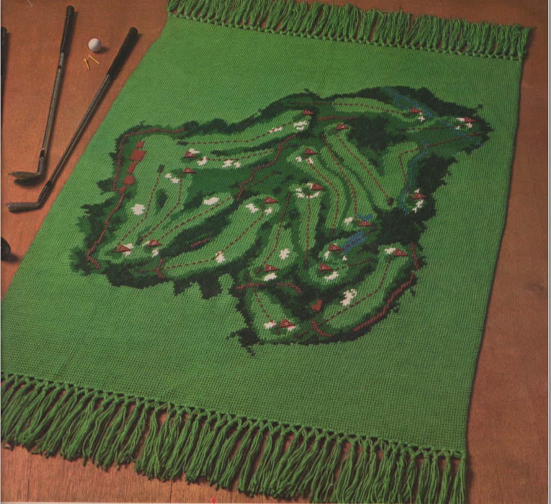 Couverture au crochet pour terrain de golf, jeté afghan des années 1970 ...