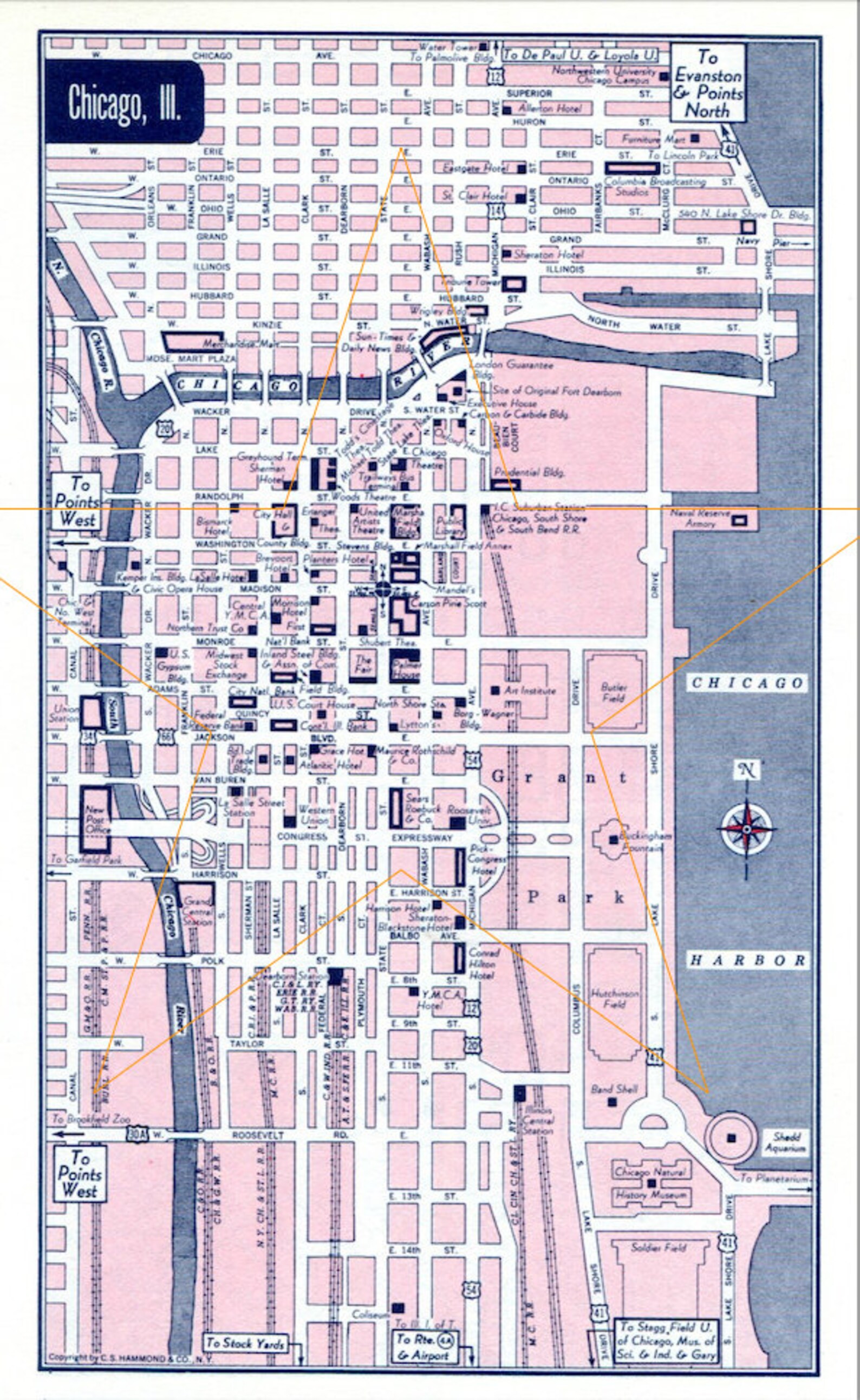 60s Mod Pink Retro Chicago Illinois City Street Vintage Map - Etsy