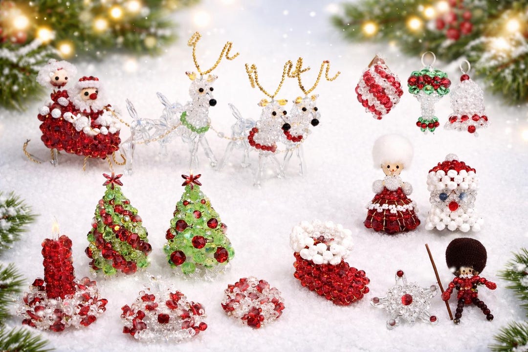 17 Christmas Ornament Bead Patterns Beaded Collection Ebook, Santa ...